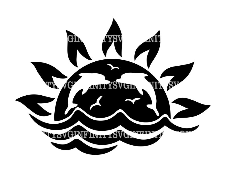 Sun and Dolphins SVG Sunshine SVG Sunset Scene SVG Jumping - Etsy