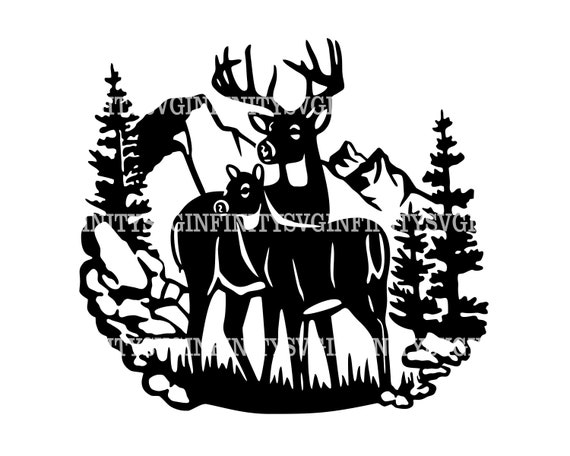 Deers and Mountains SVG Deer SVG Wildlife SVG Deer Clipart | Etsy