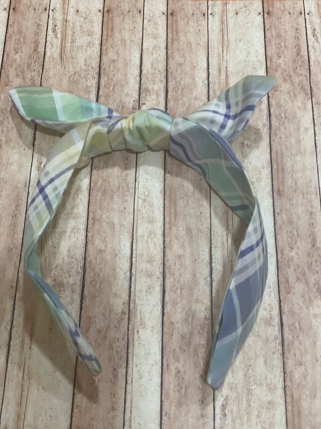 Blue Green Yellow Plaid Spring Headband, Top Knot Headband, Knotty Bow ...