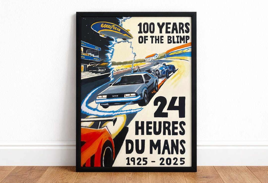 100 Years of the Goodyear Blimp - Retro Delorean Print - 24 Hours of Le ...