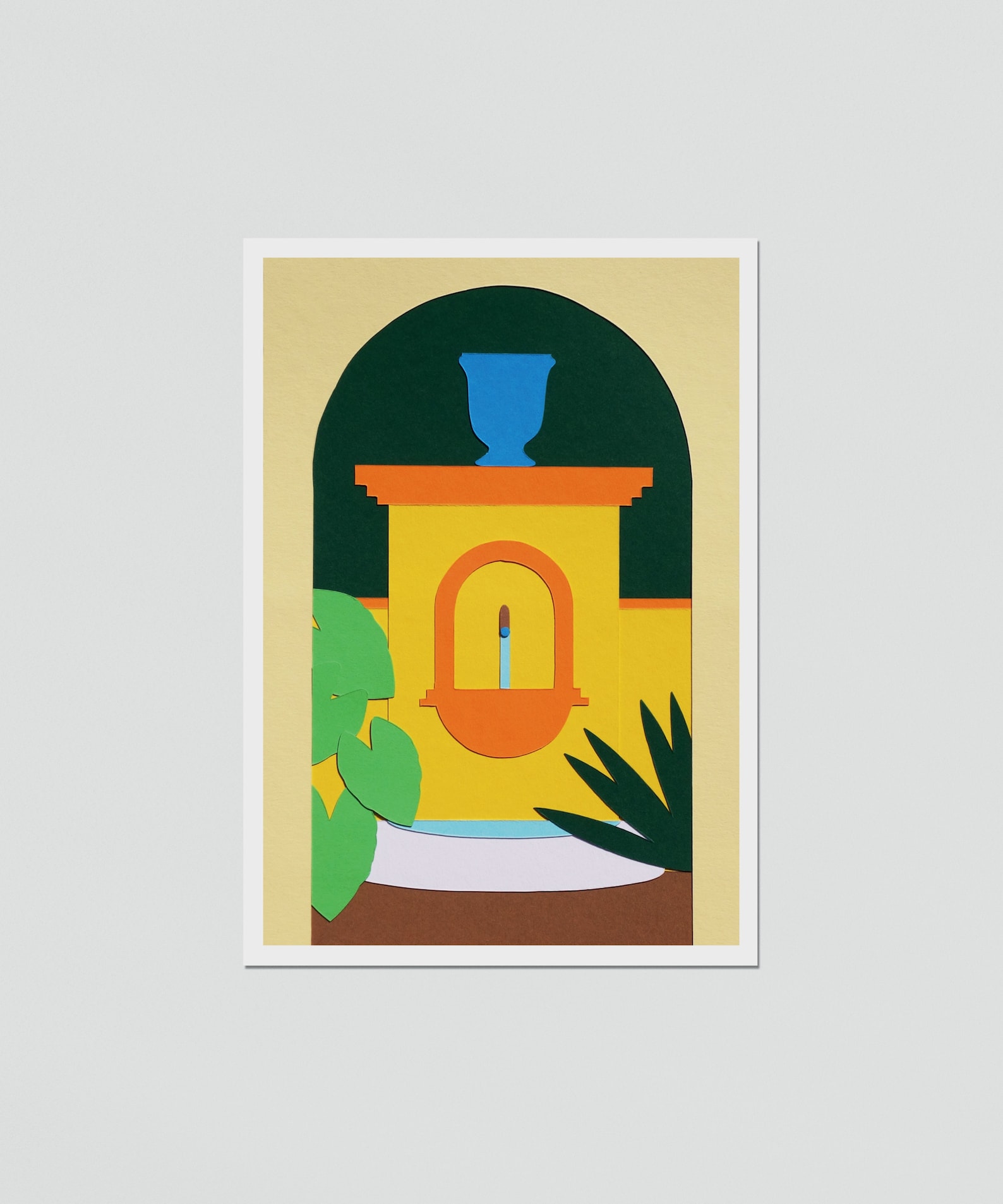 A6 Illustrated Postcard, Garden and Fountain Postcard, Collage ...