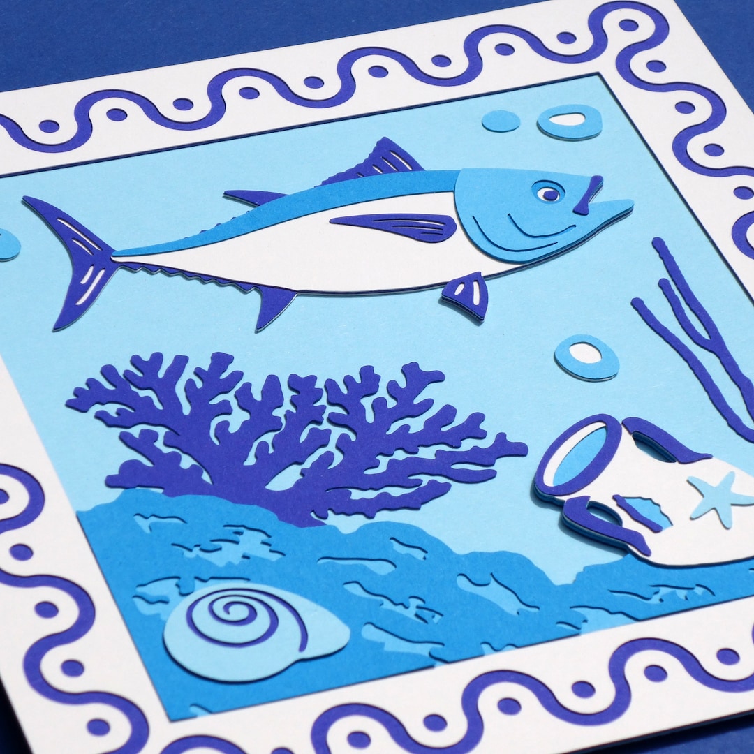 Collage Poisson Et Amphore Tableau Fonds-marins Art Bleu Et - Etsy