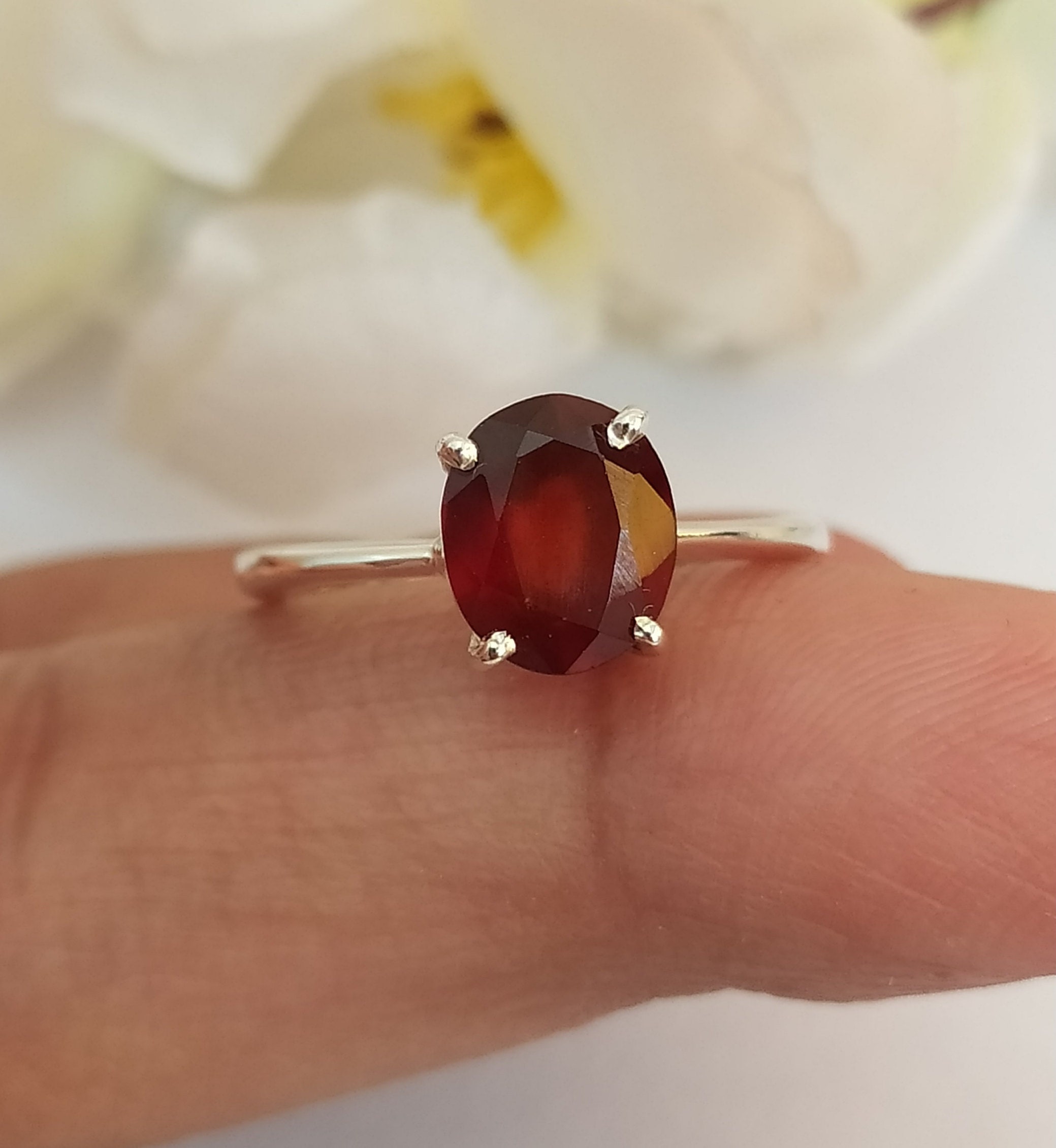 100% Natural Hessonite Garnet Ring-Hessonite Garnet Solitaire | Etsy
