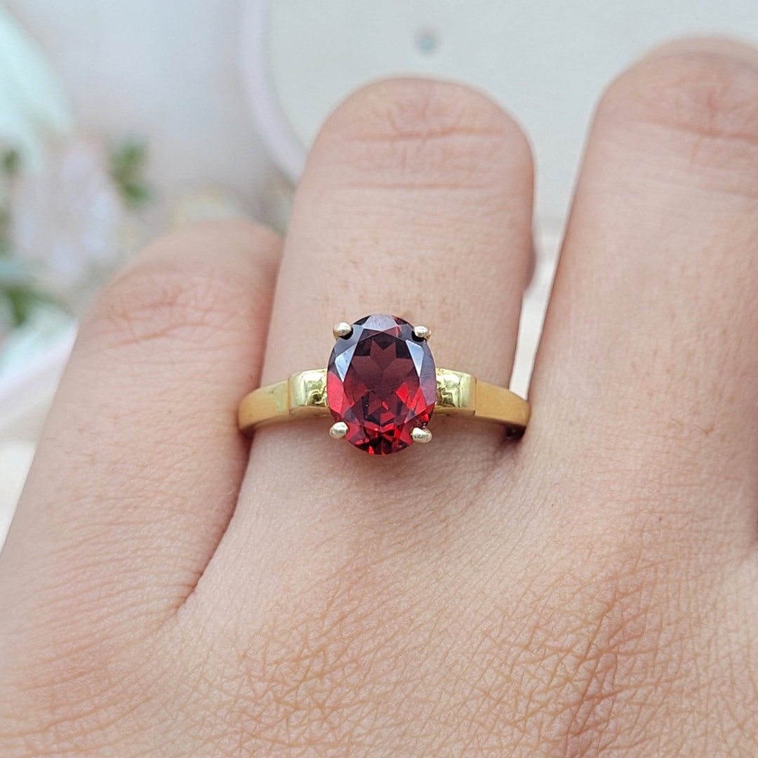 Stunning Red Garnet Gold Ring-natural Garnet Vintage Ring-garnet ...