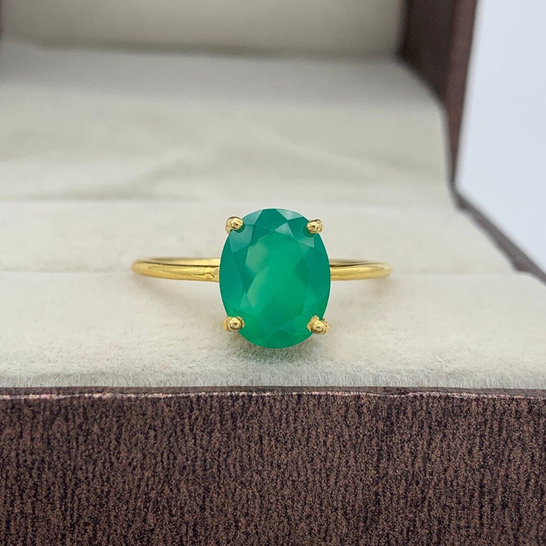 Emerald Green Gemstone Ring-green Onyx Solitaire Ring-green Onyx ...