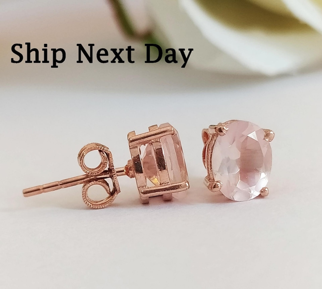 Dainty Rose Quartz Solitaire Studs-beautiful Rose Quartz Vintage ...
