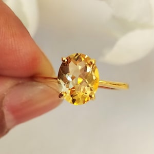 Bague solitaire citrine dorée naturelle - Bague de promesse avec ...