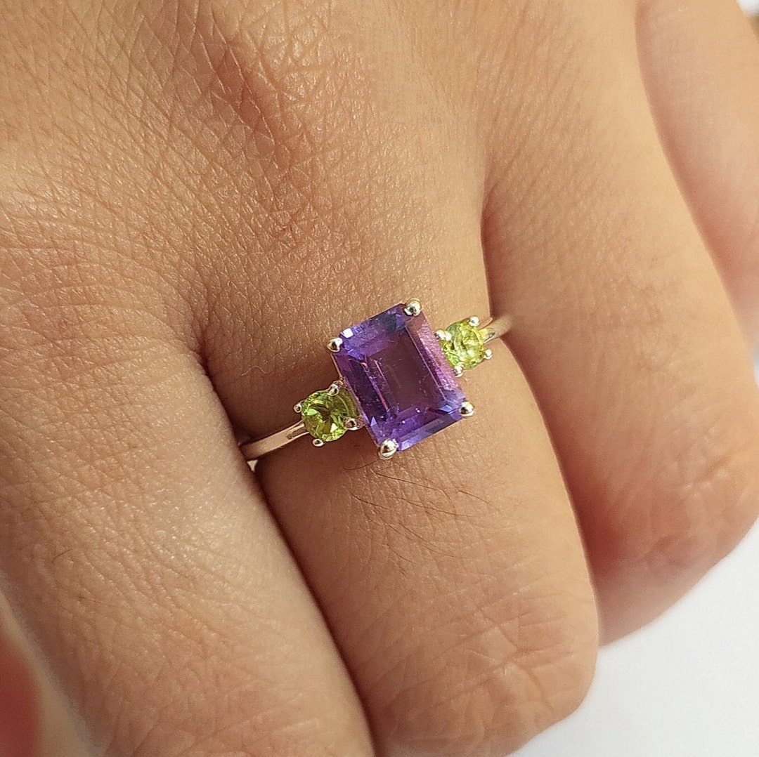 Unique Amethyst Engagement Ring-emerald Cut Amethyst Solitaire - Etsy