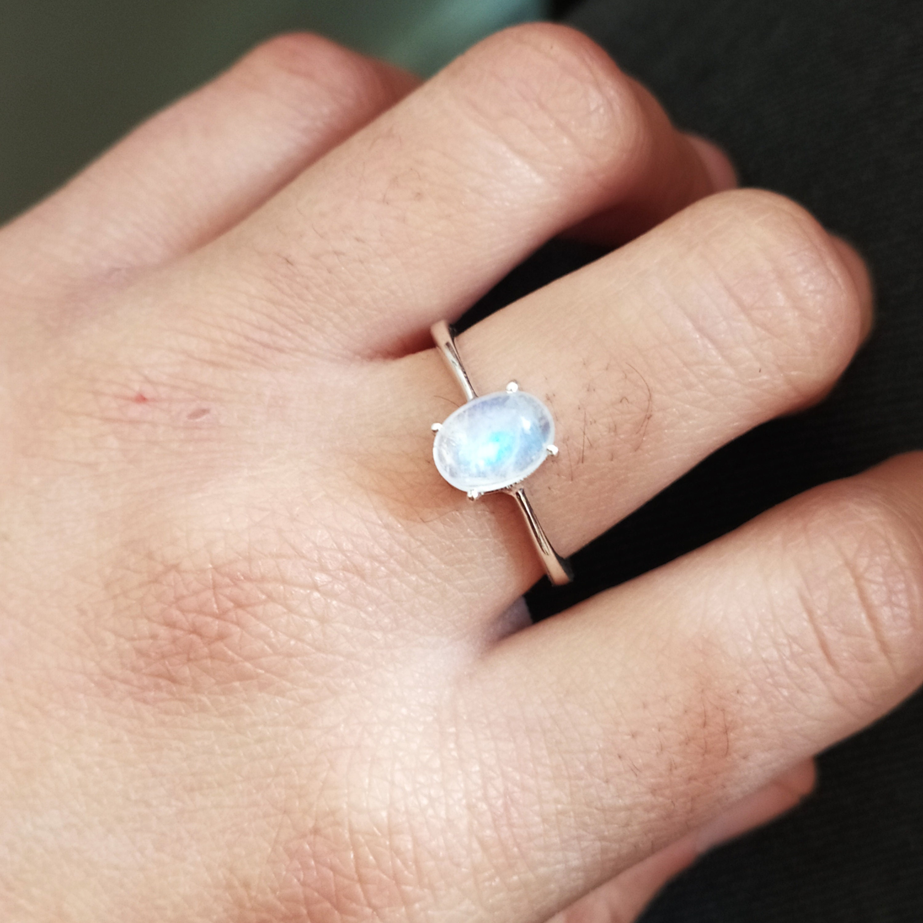 Rainbow Moonstone Ring-Blue Fire Moonstone Solitaire | Etsy