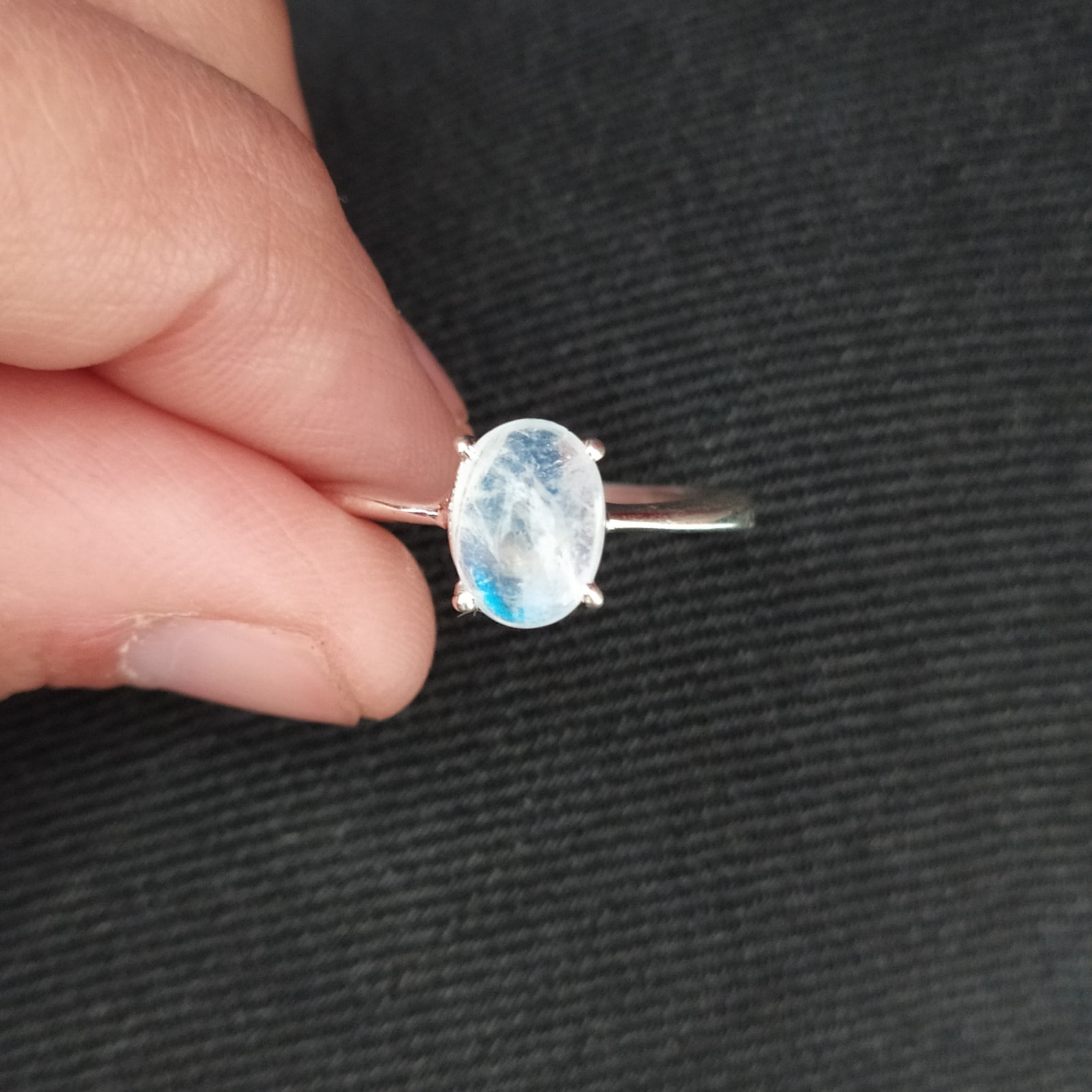 Rainbow Moonstone Ring-Blue Fire Moonstone Solitaire | Etsy