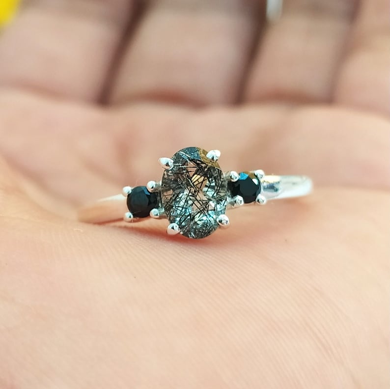 Unique Black Rutile Quartz Engagement Ring-black Rutilated - Etsy