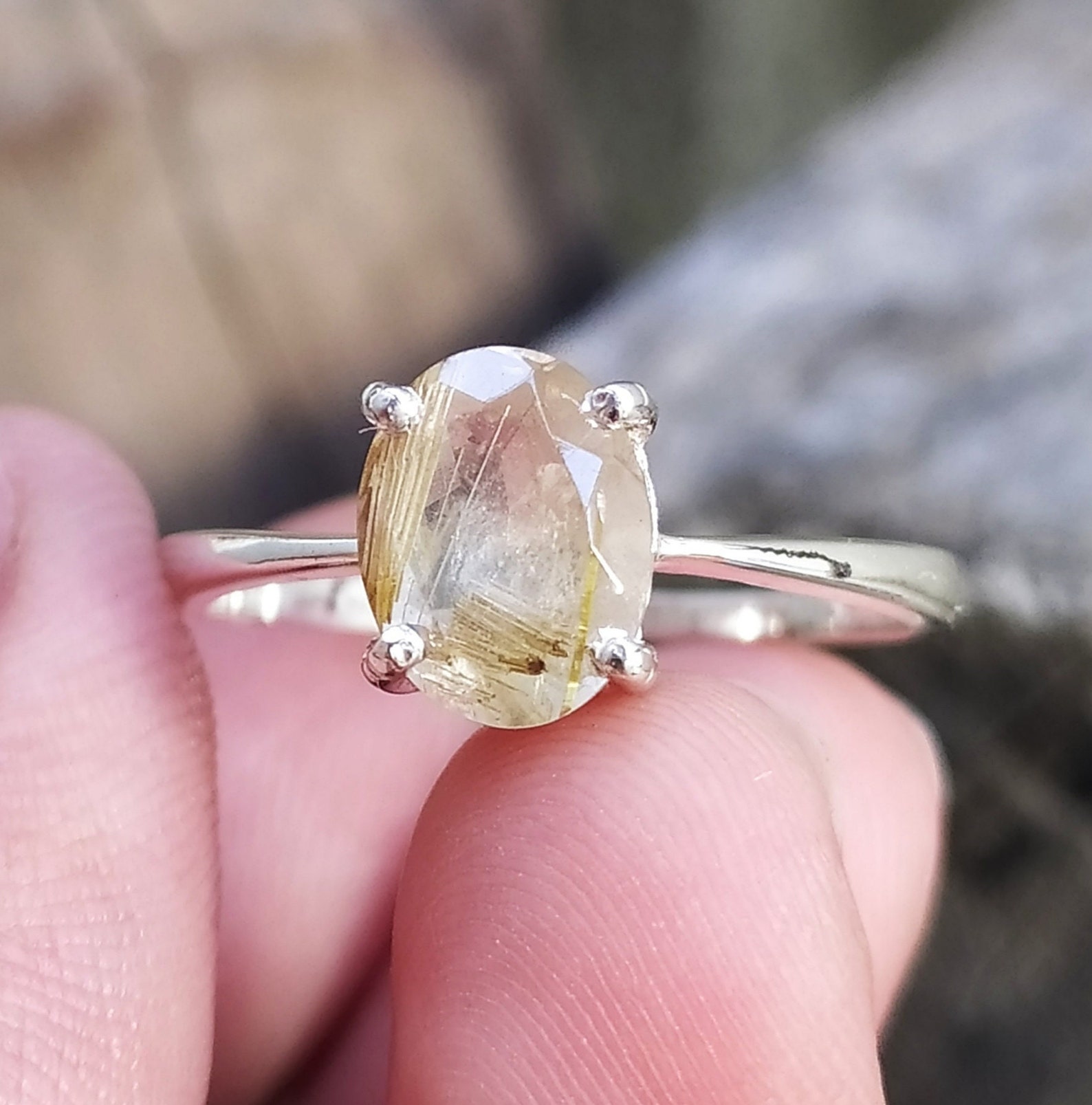 Golden Rutile Quartz Ring-natural Rutilated Quartz Solitaire - Etsy