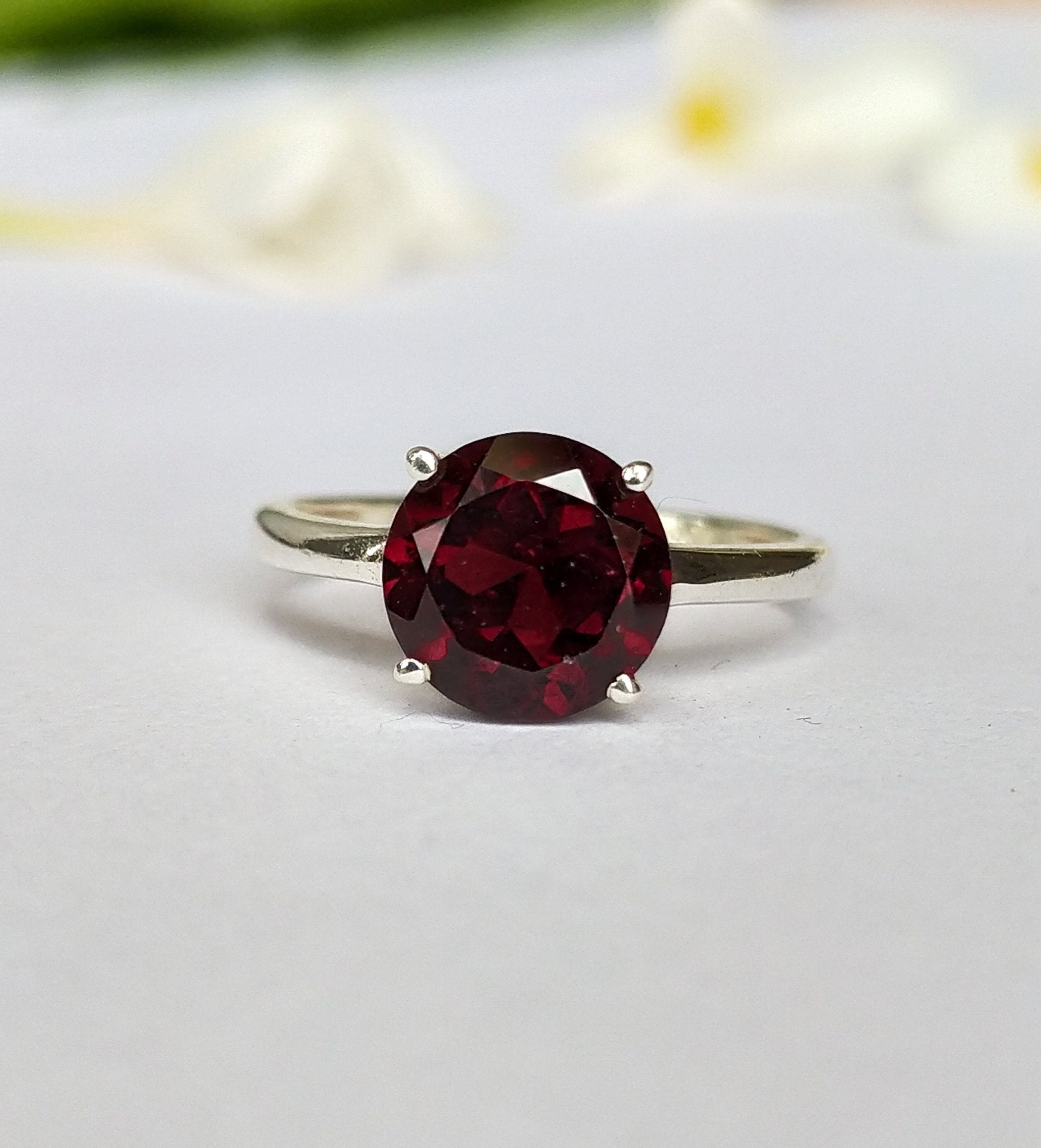 Natürlicher Roter Granat Solitär Ring-Mosambik Granat Vintage | Etsy