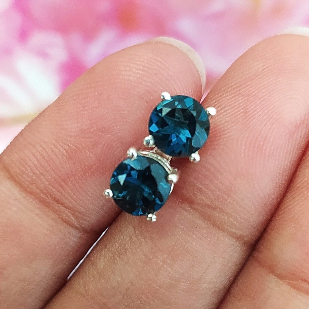 Fine London Blue Topaz Stud Earring-clean Dark Blue Topaz Earring ...