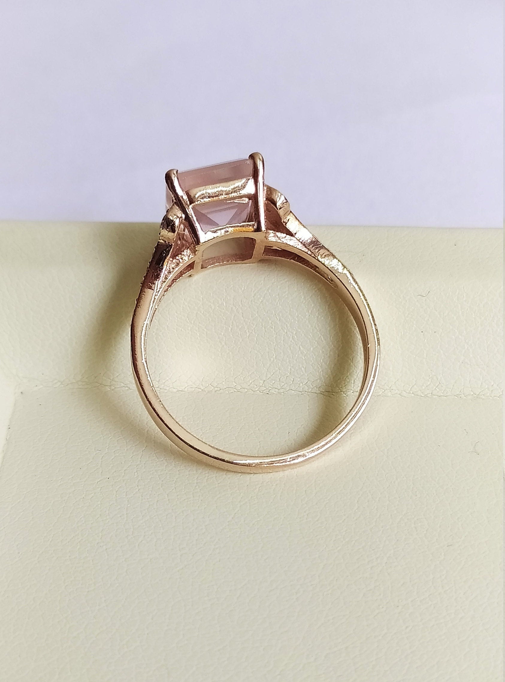 Stunning Rose Quartz Engagement Ring-emerald Cut Rose Quartz - Etsy