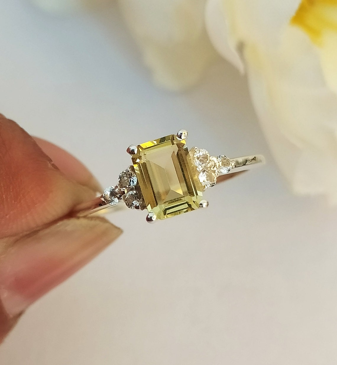 Natural Lemon Quartz Solitaire Ring-Lemon Quartz Engagement | Etsy