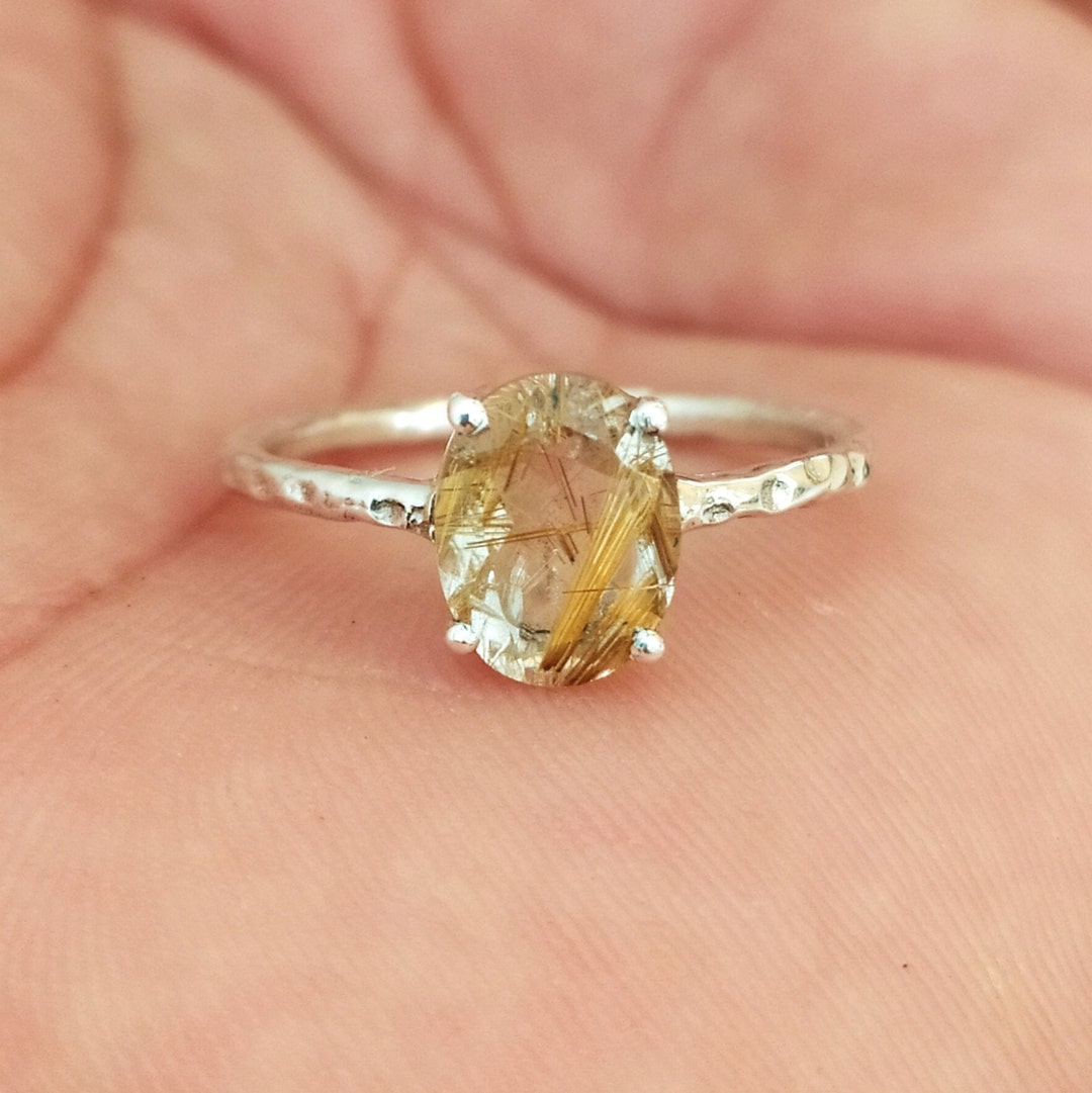 100% Natural Golden Rutile Quartz Ring-fine Oval Cut Rutiled Quartz ...