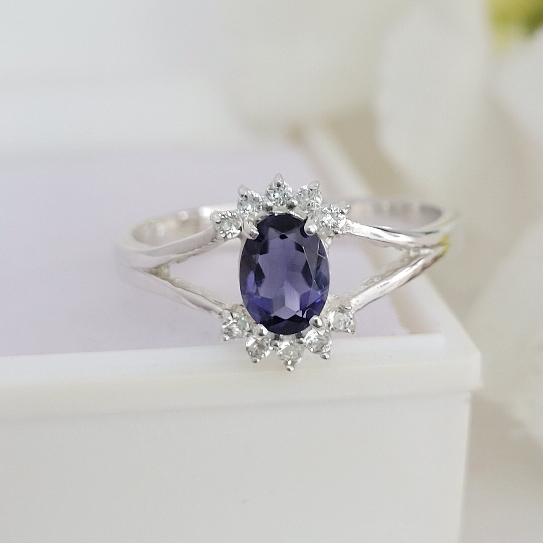 Oval Iolite Ring: Sterling Silver, White Topaz Accent - Etsy