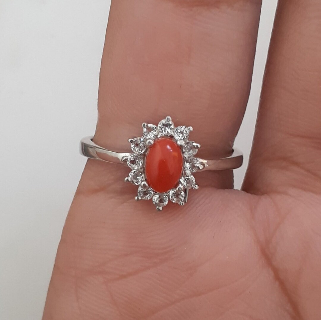100% Natural Red Coral Ring-925 Solid Sterling Silver-jewelry Handmade ...