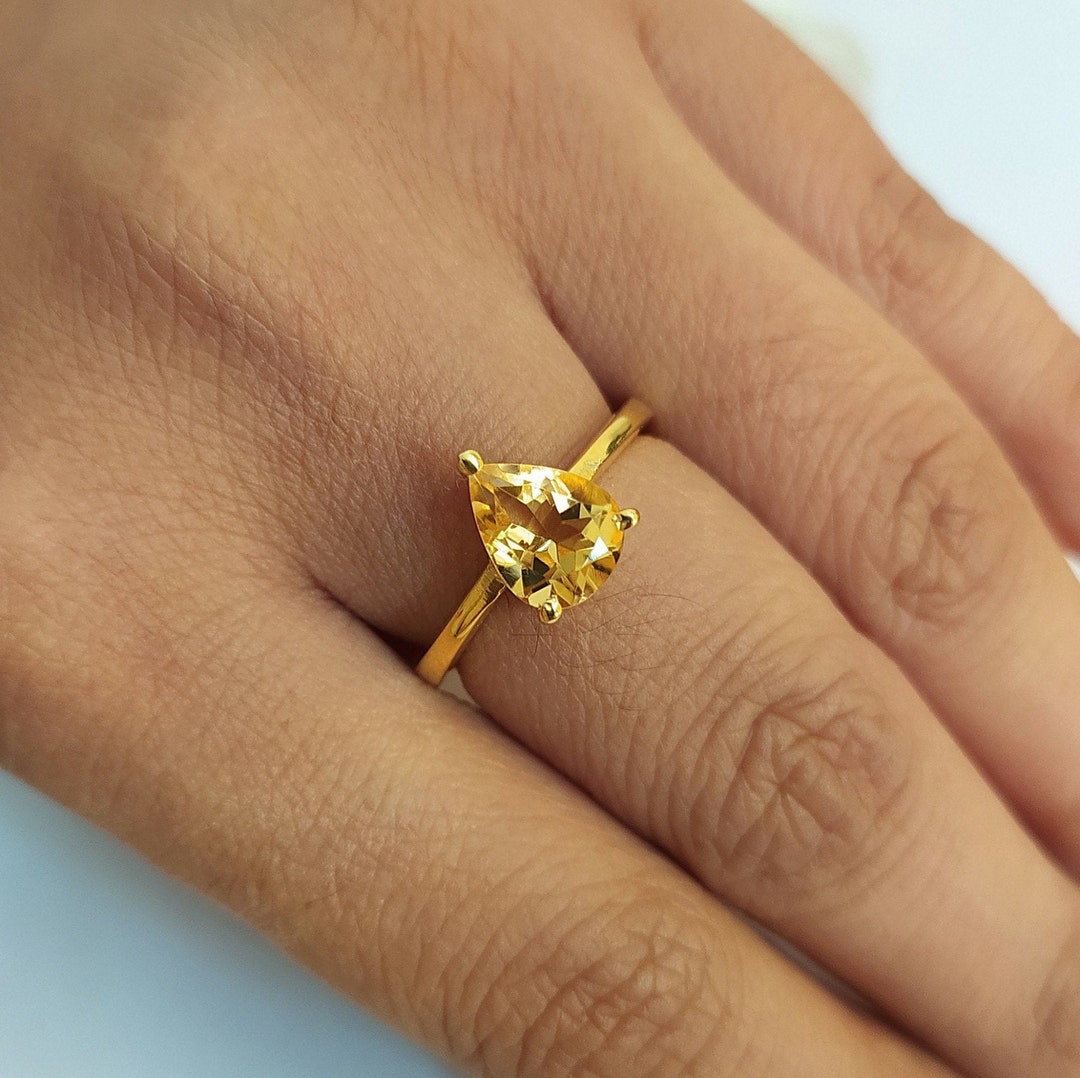 Unique Citrine Gold Engagement Ring-golden Citrine Birthstone Ring-pear ...