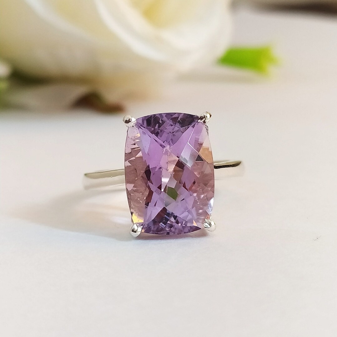 Natural Amethyst Solitaire Ring-checker Cut Amethyst Birthstone Ring ...