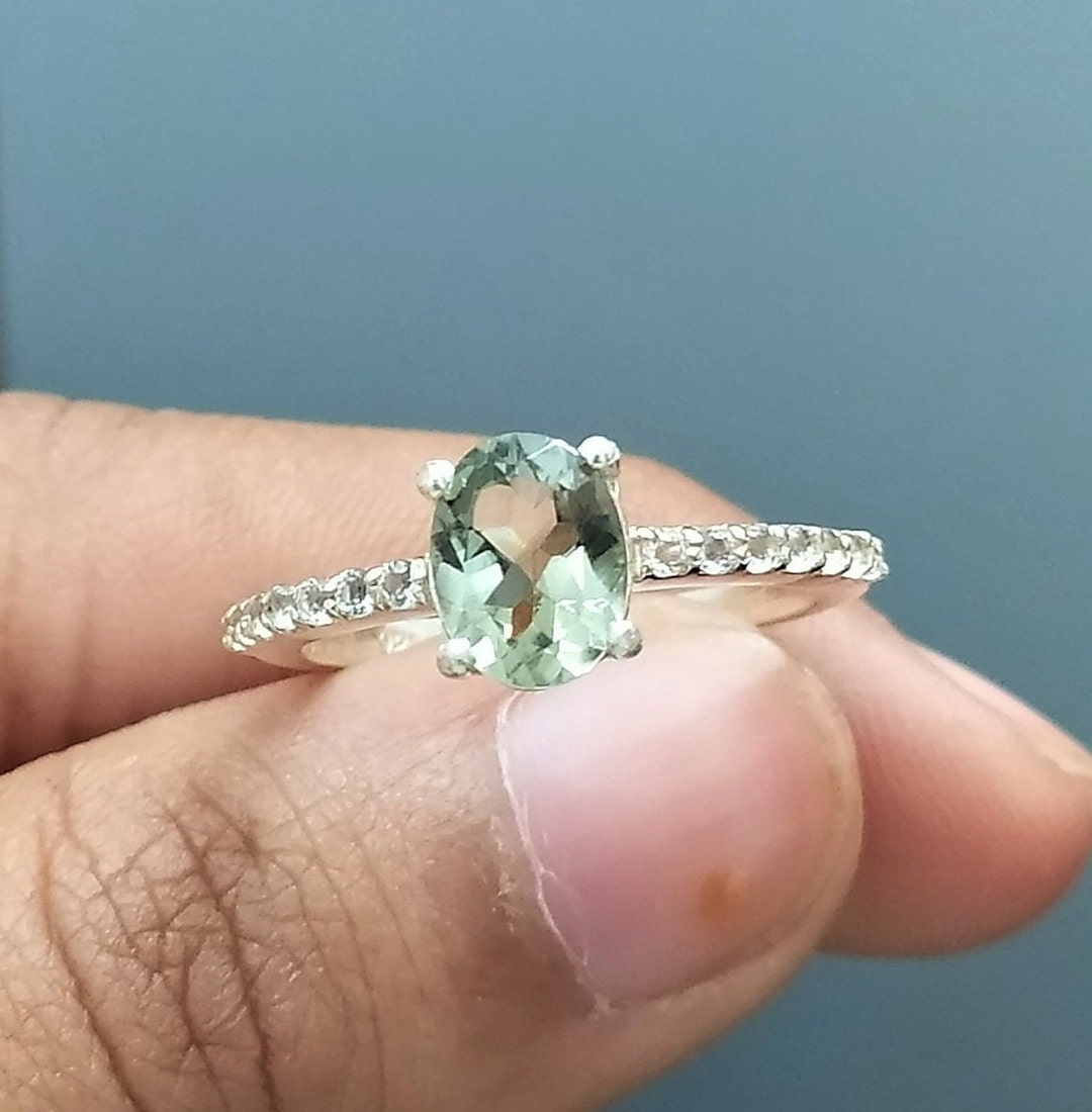 Natural Green Amethyst Engagement Ring-oval Cut Prasiolite Anniversary ...