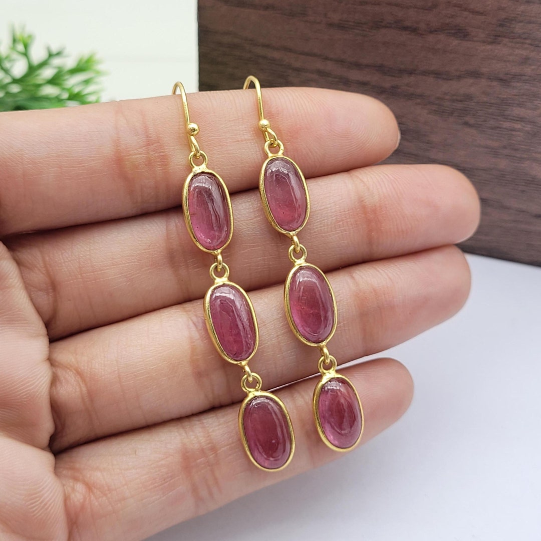 Long Ruby Earrings-14k Gold Vermeil Earrings-dark Red Ruby Earring-ruby ...