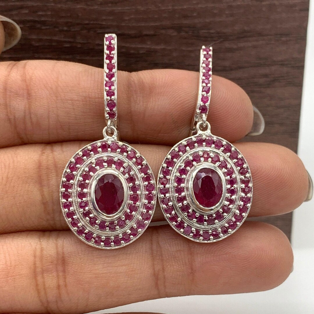 Vintage Ruby Silver Earrings: Handmade Sterling Dangle Jewelry - Etsy