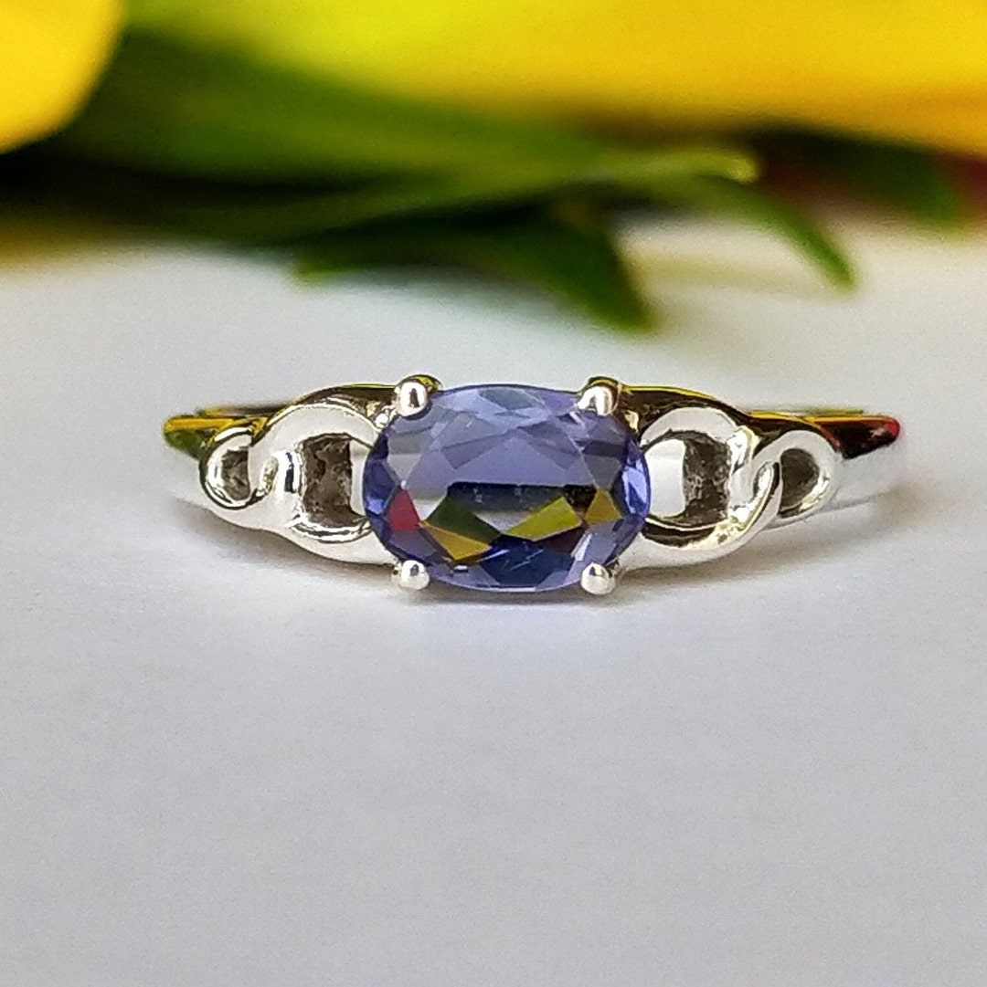 Natural Blue Iolite Ring-blue Iolite Solitaire Ring-blue Birthstone ...