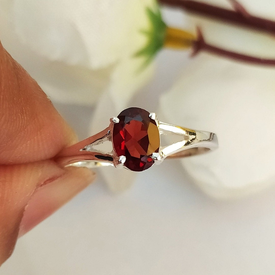 Natural Red Garnet Ring-mozambique Garnet Solitaire Ring-garnet ...