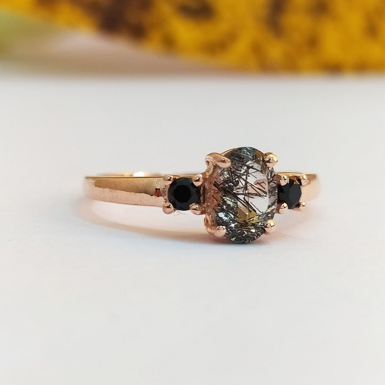 Unique Black Rutile Quartz Engagement Ring-black Rutilated - Etsy
