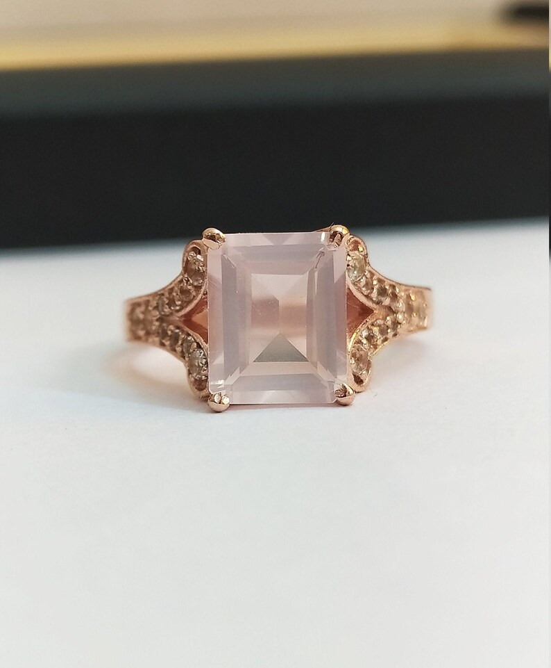 Stunning Rose Quartz Engagement Ring-emerald Cut Rose Quartz - Etsy