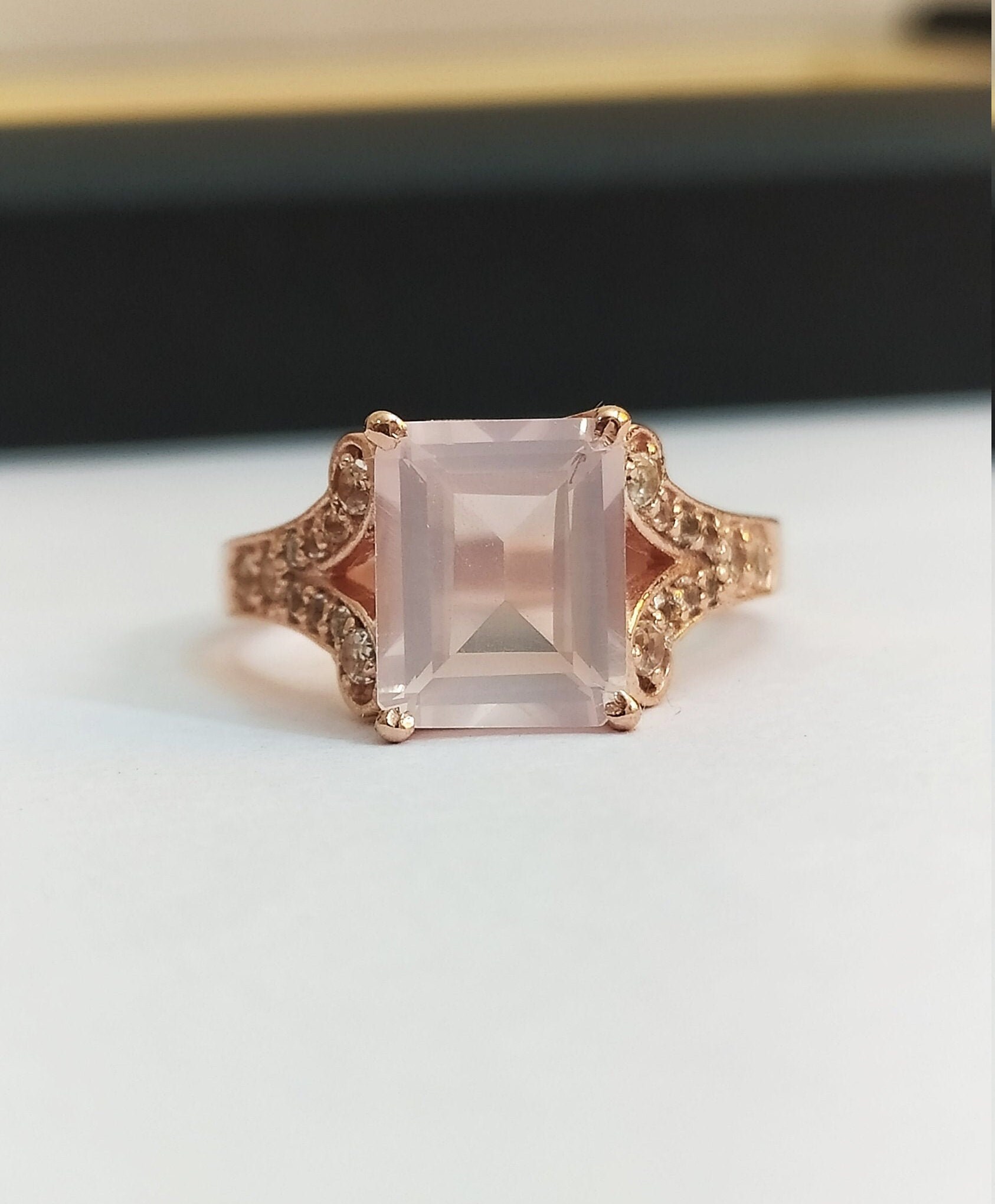 Stunning Rose Quartz Engagement Ring-emerald Cut Rose Quartz - Etsy