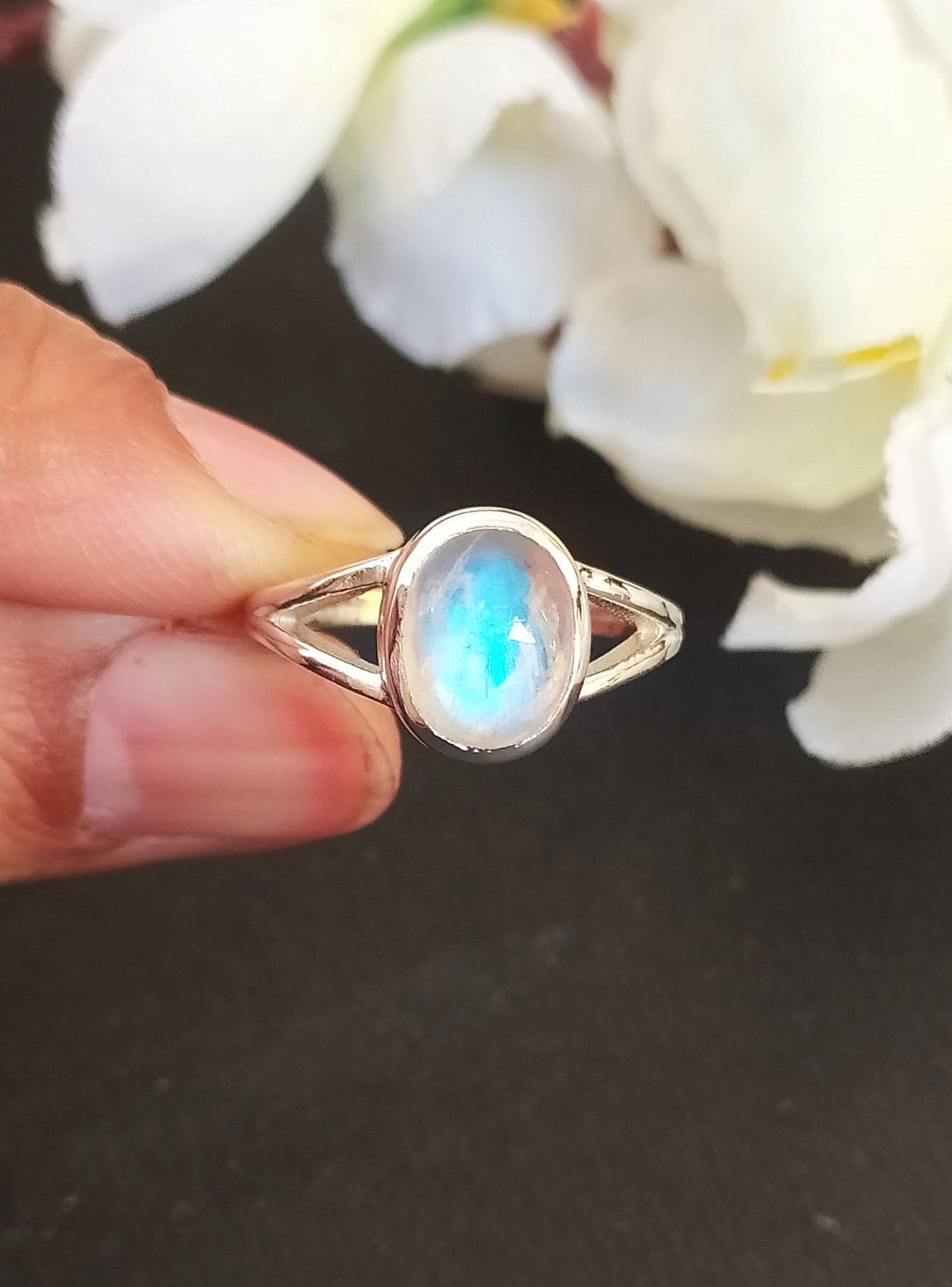 Unique Rainbow Moonstone Mood Ring-blue Fire Moonstone Promise - Etsy UK