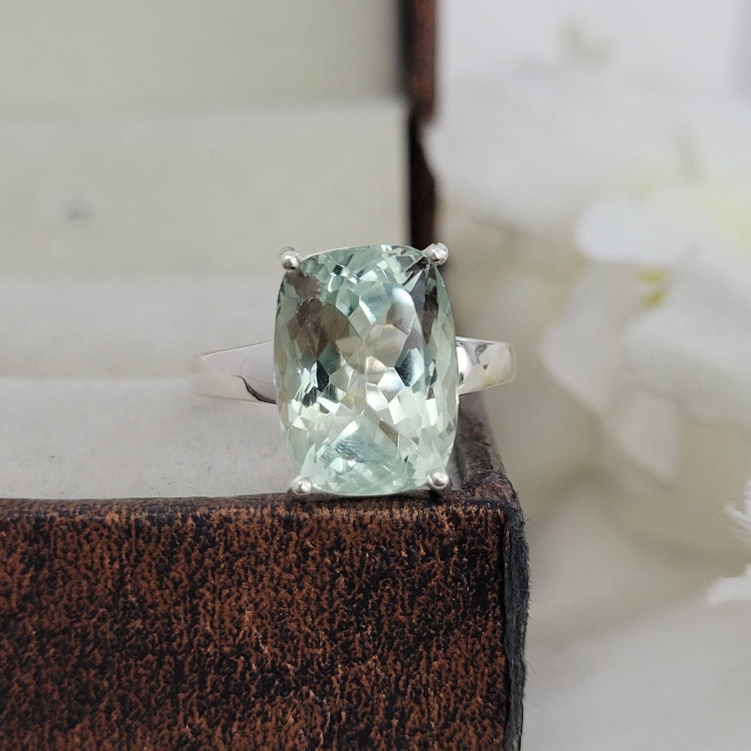 Natural Green Amethyst Cocktail Ring-cushion Cut Prasiolite Solitaire ...