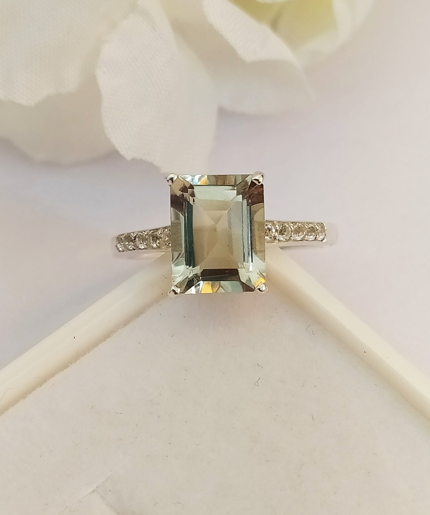Natural Green Amethyst Ring-Emerald Cut Amethyst Ring-Natural | Etsy