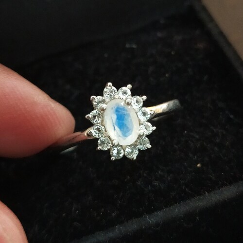 Unique Moonstone Vintage Engagement Ring-blue Flashy Moonstone - Etsy
