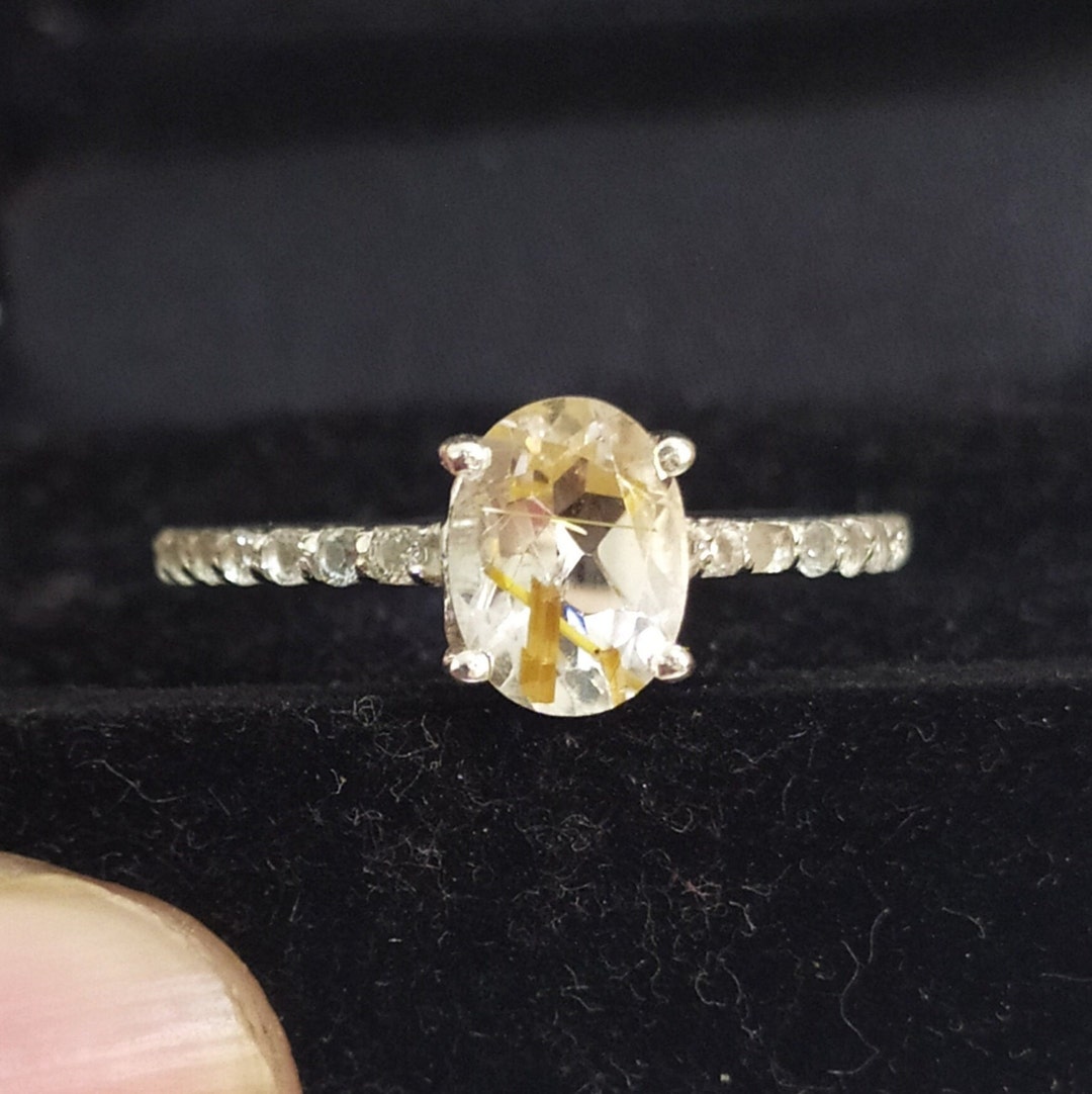 Rutile Quartz Engagement Ring: Oval Solitaire, Sterling Silver & White ...