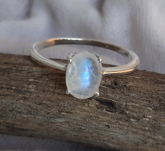 Rainbow Moonstone Ring-Blue Fire Moonstone Solitaire | Etsy