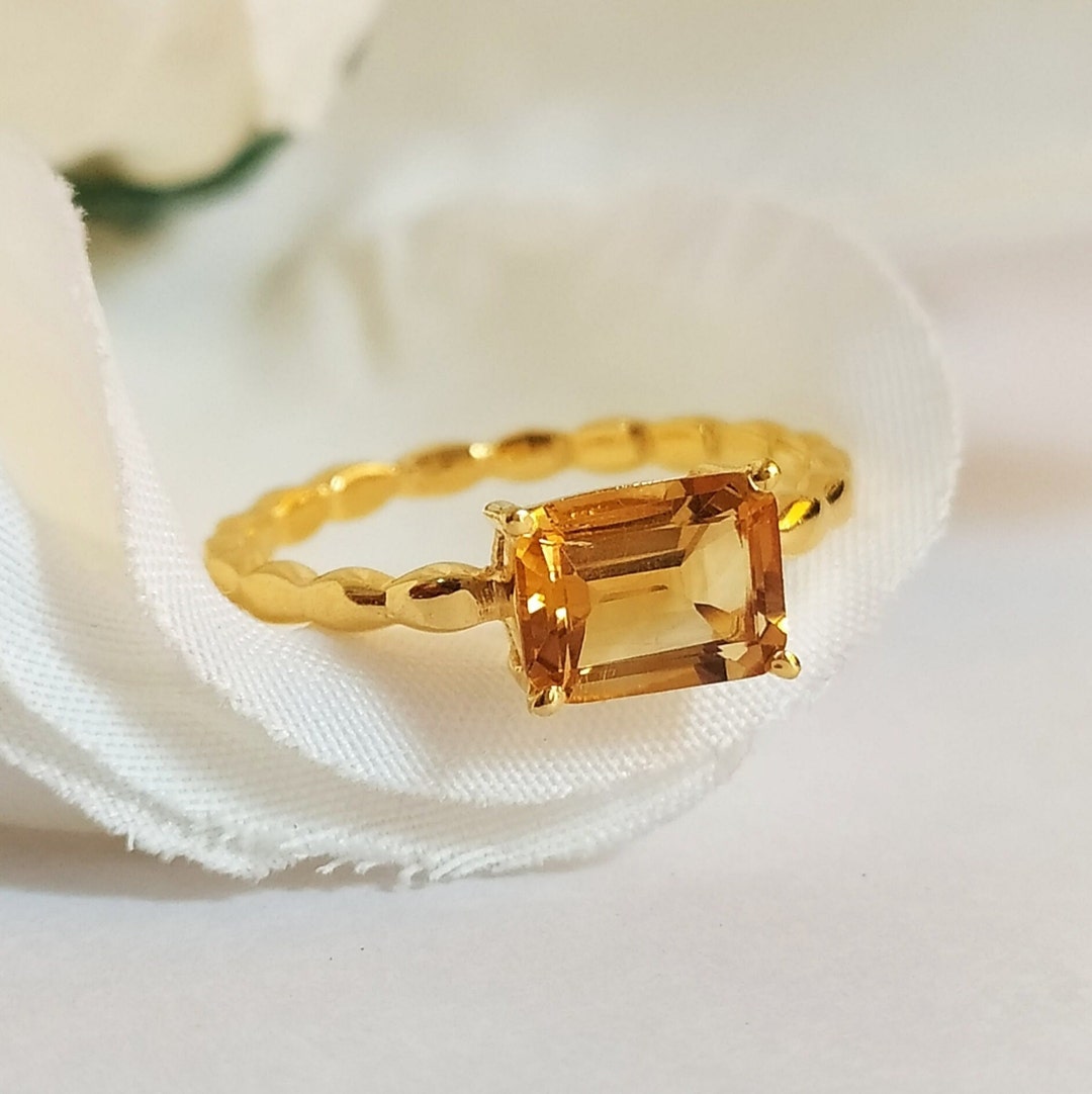 Citrine Gold Ring for Her-emerald Cut Citrine Stackable Ring-natural ...