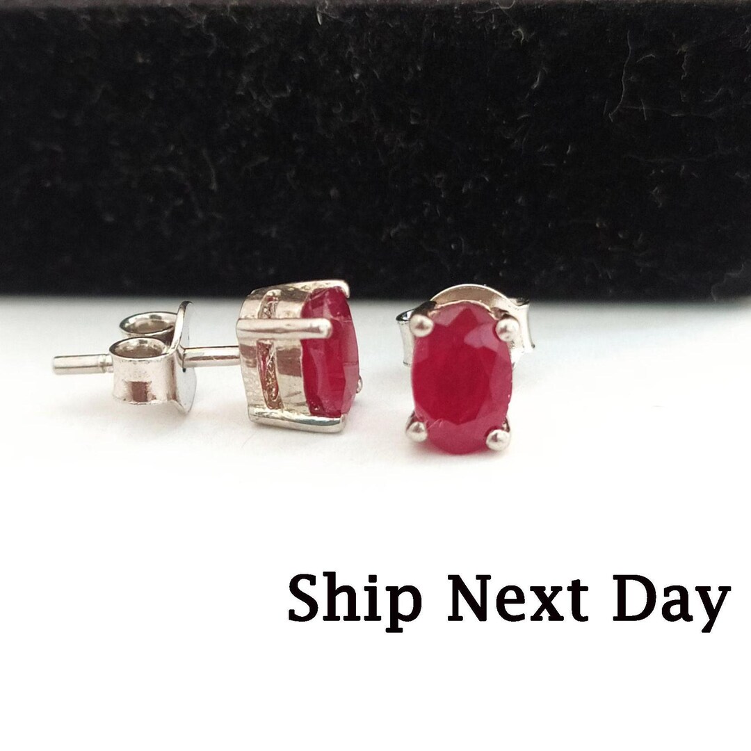 Dainty Red Ruby Stud Earrings-natural Ruby Birthstone Studs Gift-ruby ...