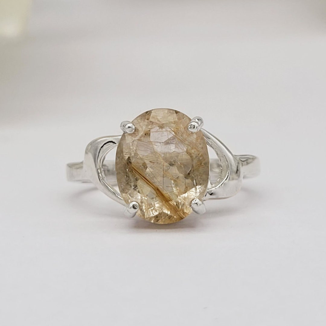 Golden Rutilated Quartz Ring Sterling Silver-rutile Quartz Thanksgiving ...