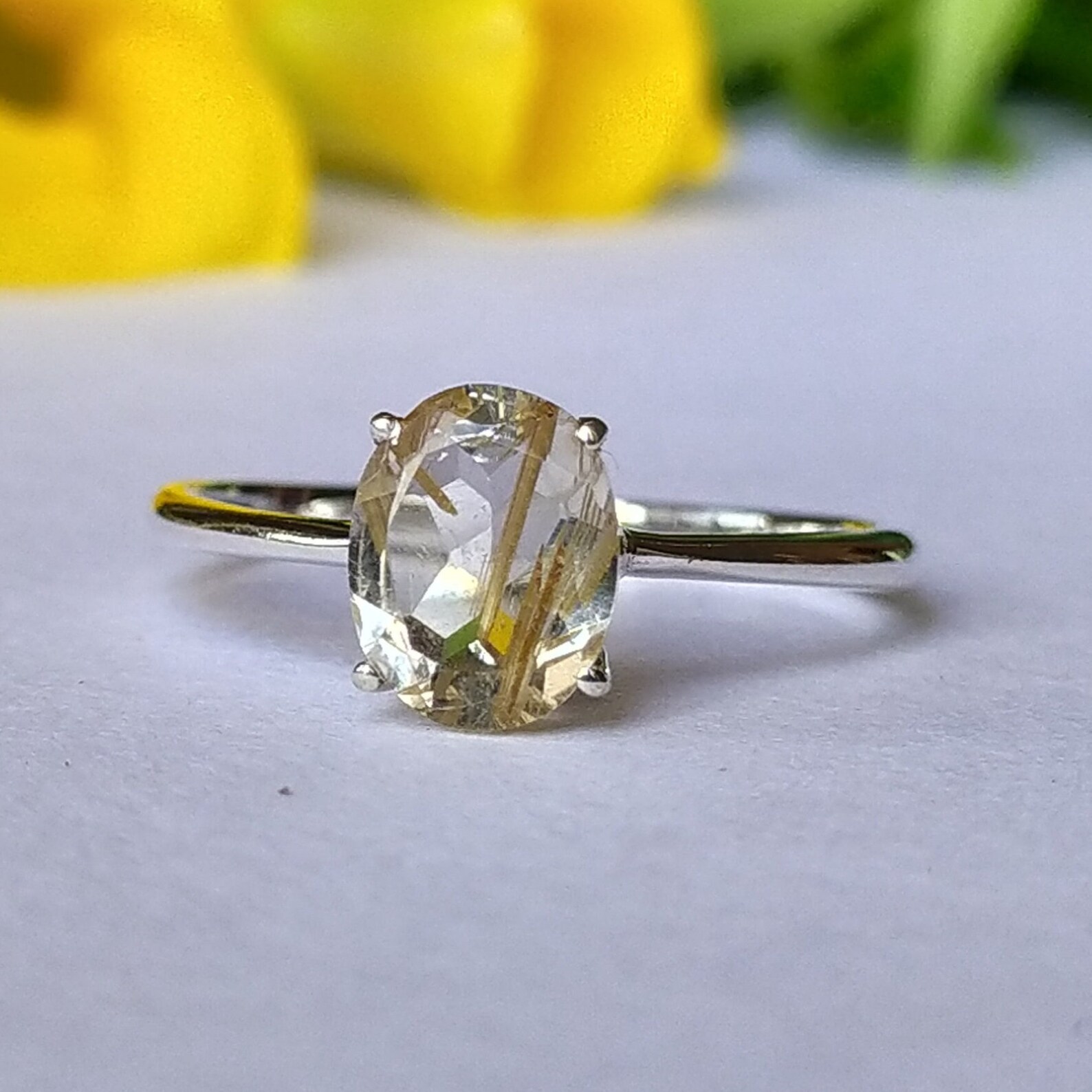 Golden Rutile Quartz Ring-natural Rutilated Quartz Solitaire - Etsy