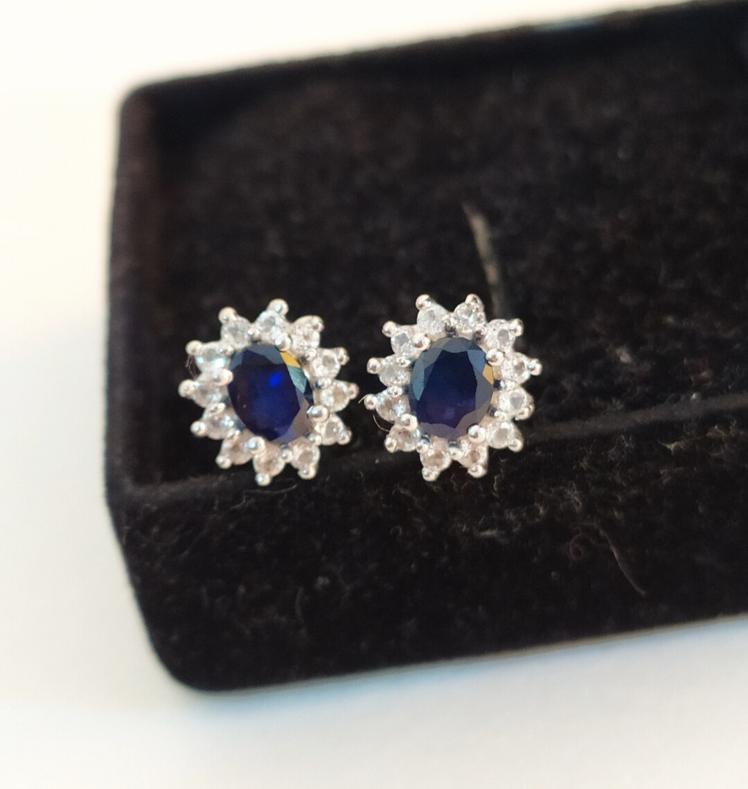 Blauer Saphir Ohrstecker-Blauer Saphir Ohrringe für sie-Saphir Vintage Ohrstecker-Blauer Solitär ...