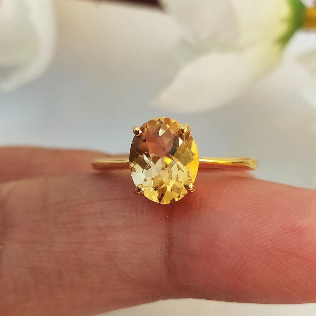 Bague solitaire citrine dorée naturelle - Bague de promesse avec ...