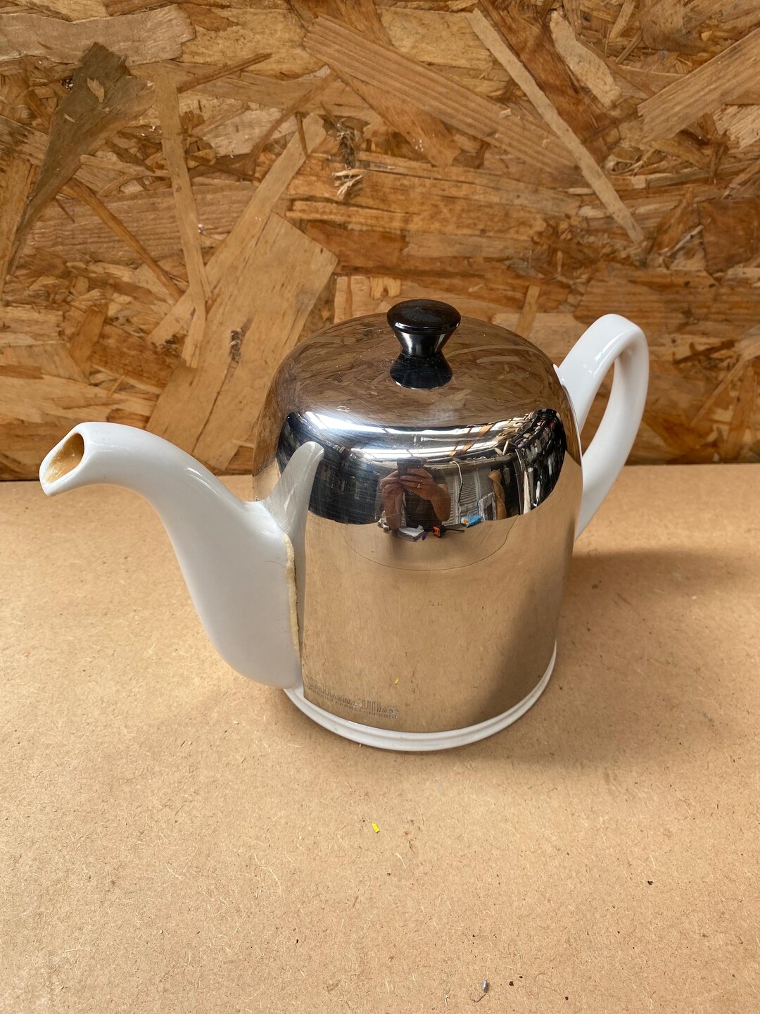 Old Teapot SALAM THÉ Guy Degrenne White Ceramic Stainless Steel Vintage ...