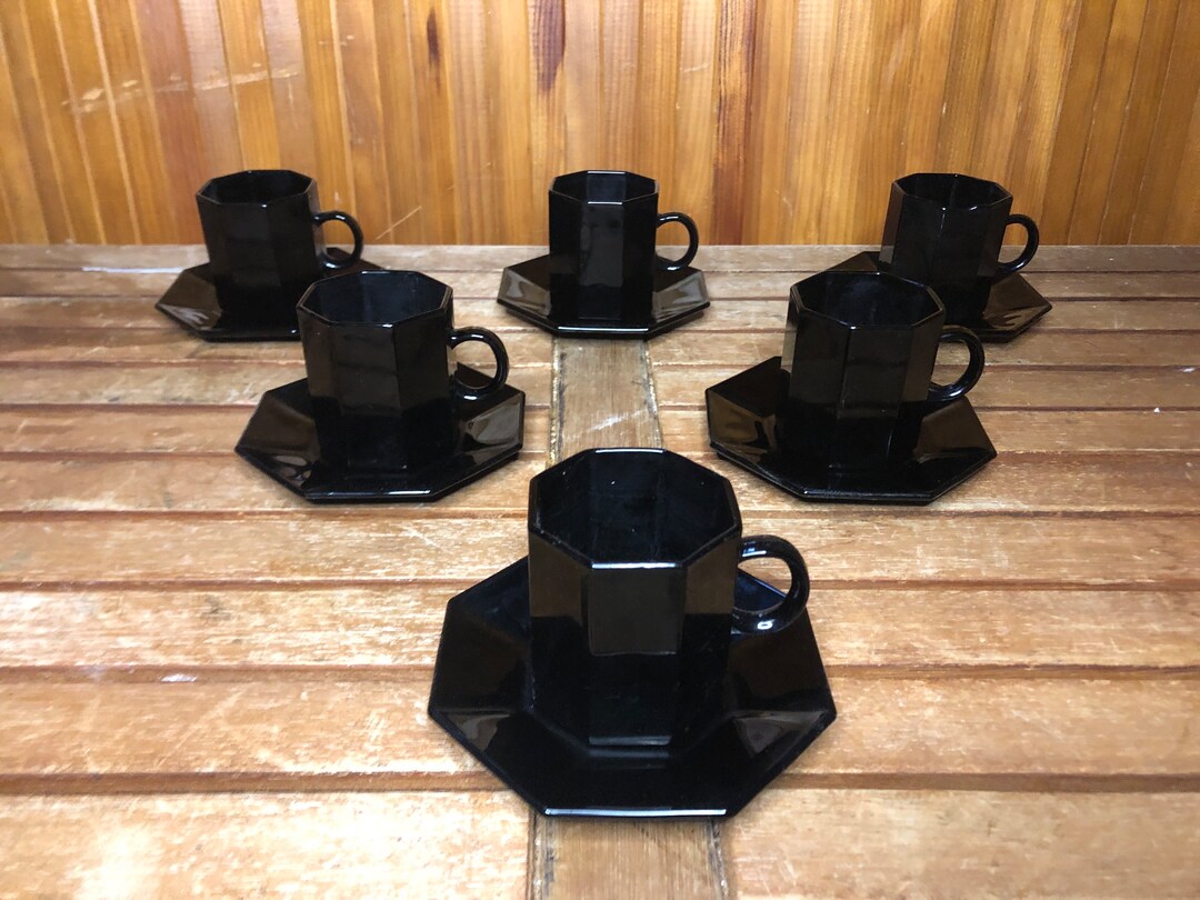 Series of 6 Cups + Saucers ESSO Collection Noire France Vintage #A480 ...