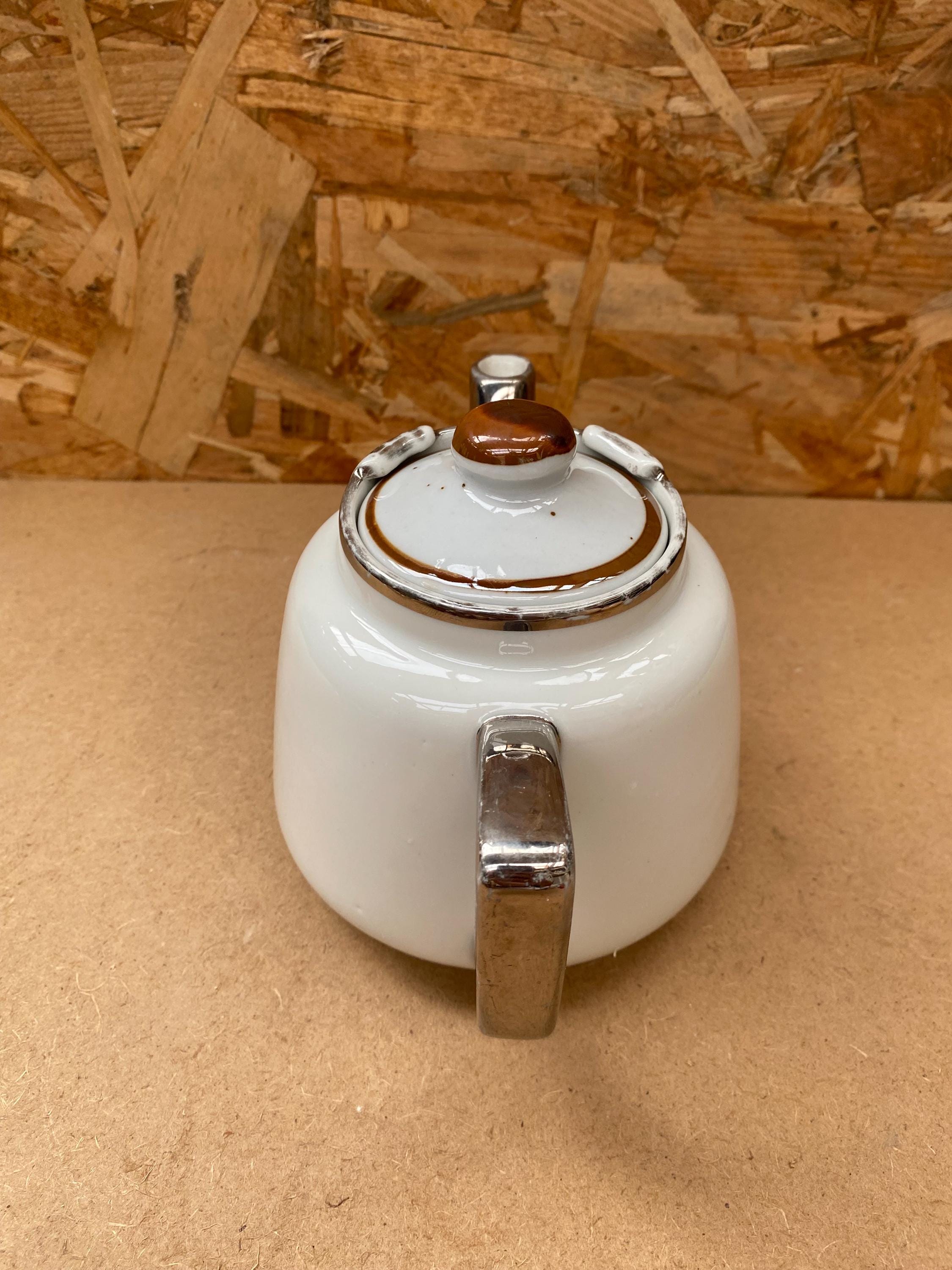 Antique Aluminite Teapot FRUGIER White & Silver Ceramic Vintage #B300 ...