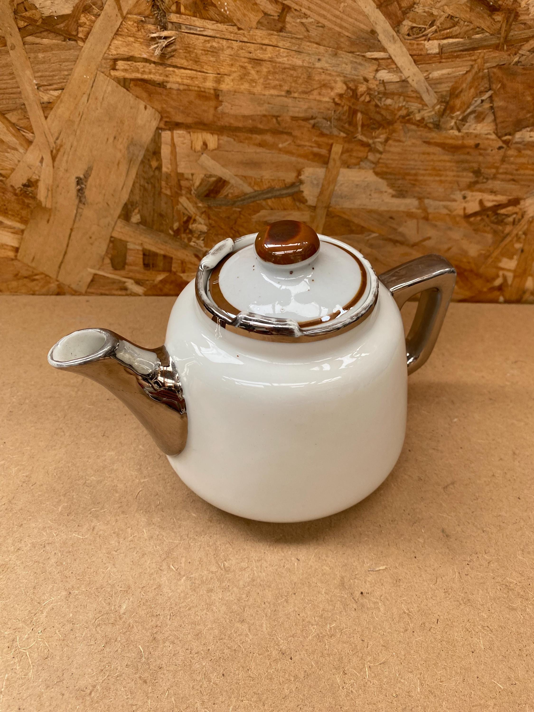 Antique Aluminite Teapot FRUGIER White & Silver Ceramic Vintage #B300 ...
