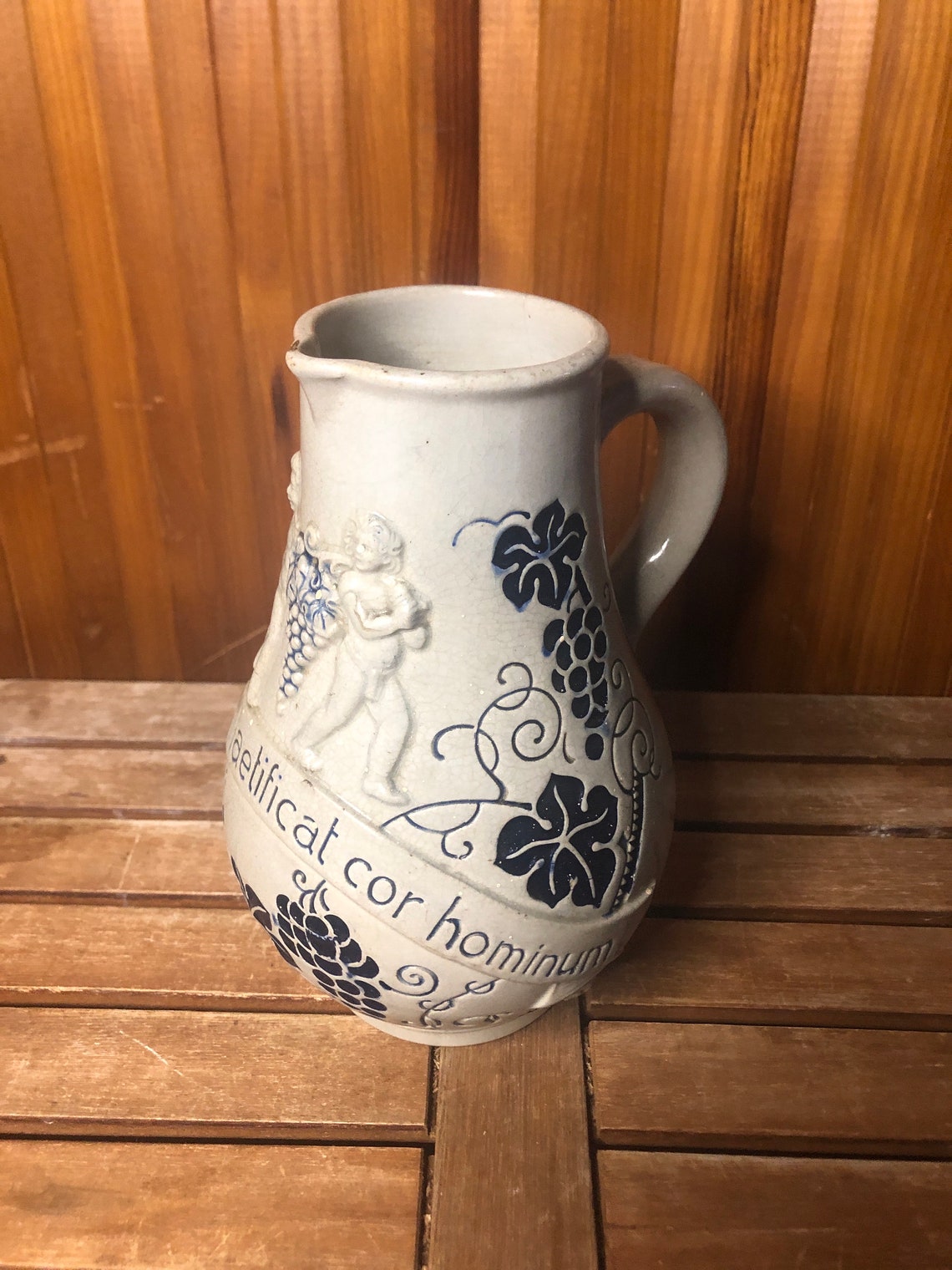 Old Germany Pitcher Enameled Stoneware Vintage Blue Decor #A431 - Etsy